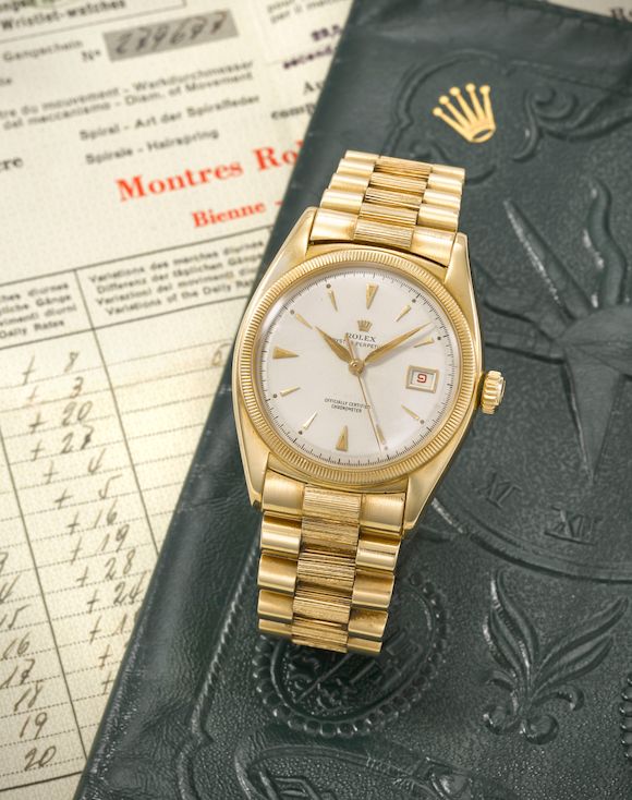 Bonhams : Rolex. An 18K gold automatic calendar bracelet watch Oyster ...
