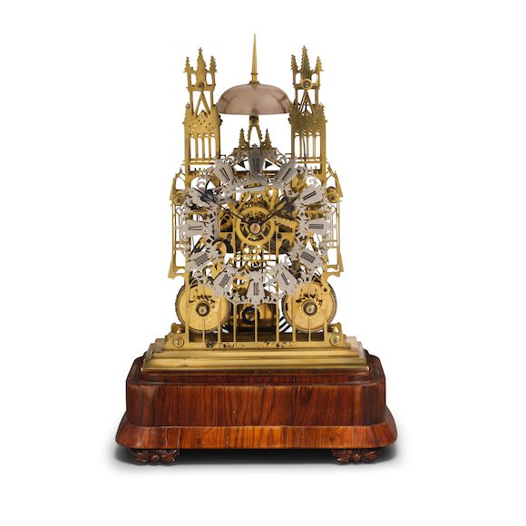Bonhams : A good 19th century brass twin train 'York Minster' skeleton ...
