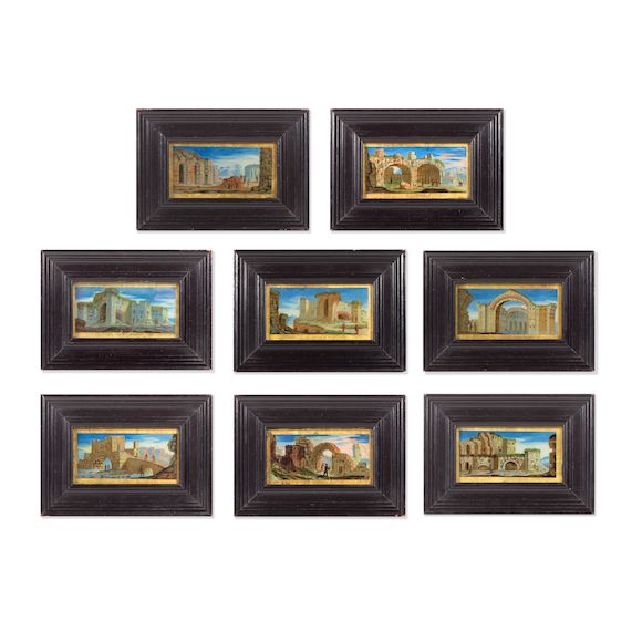 Bonhams : A set of eight Italian topographical reverse painted glass ...