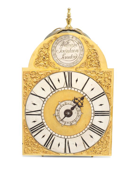 Bonhams : A mid 18th century small brass posted-frame weight driven ...