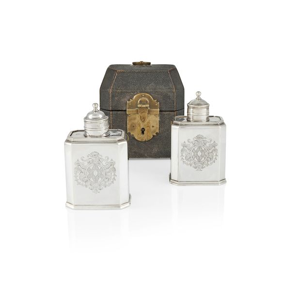 Bonhams : A matching pair of boxed George I Britannia standard silver ...