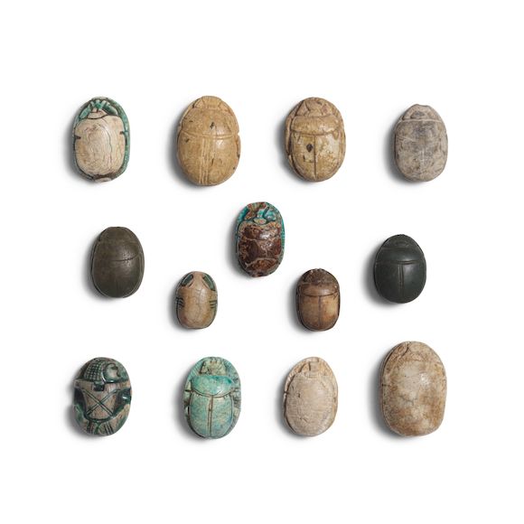 Bonhams : A scaraboid of a 'Foreigner', eleven Egyptian scarabs and a ...