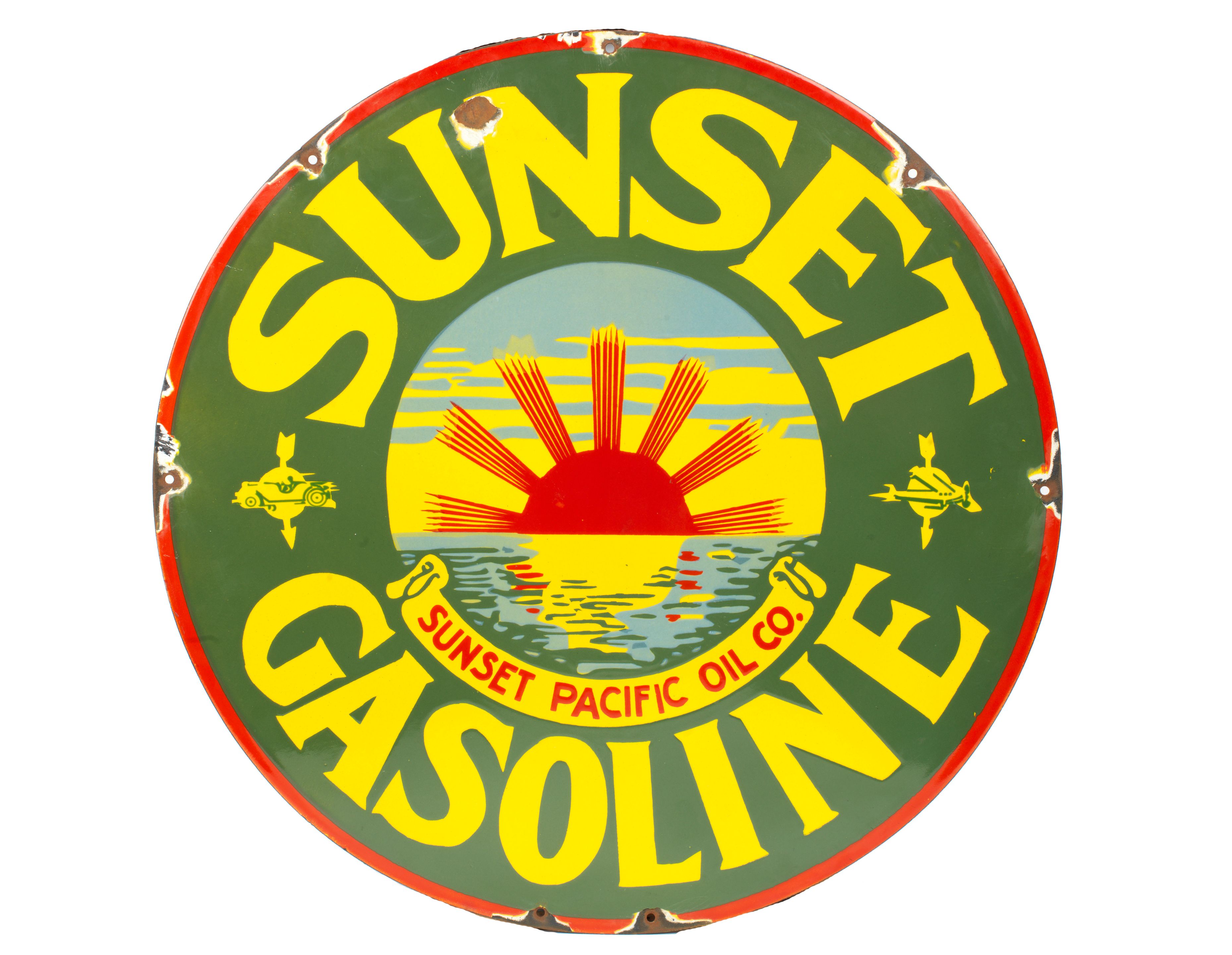 Bonhams Cars : A 'Sunset Gasoline' enamel sign for the Sunset Pacific ...