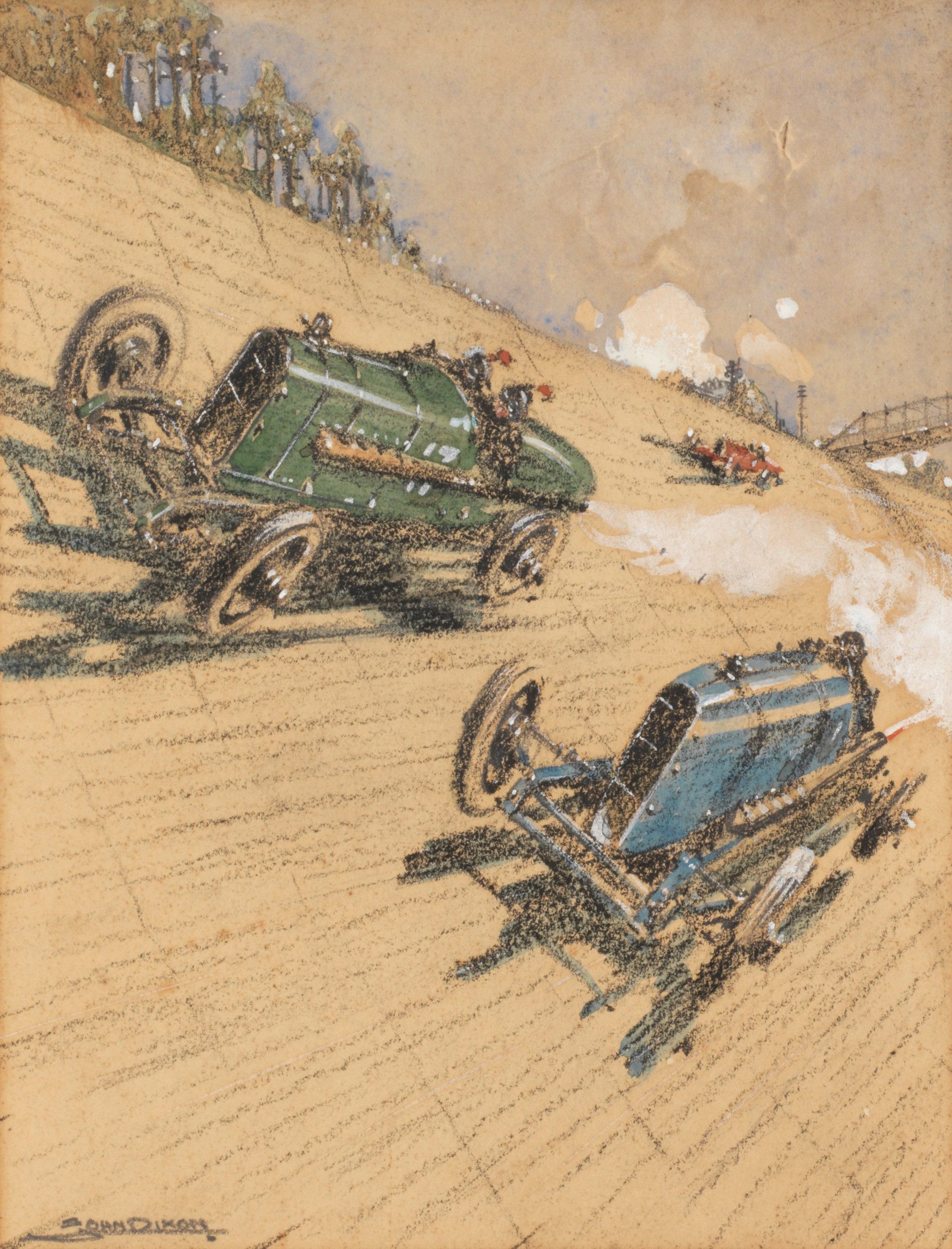 Bonhams Cars : John Dixon (Irish 1895-1970), 'Flat-out racing on the Brooklands Banking',