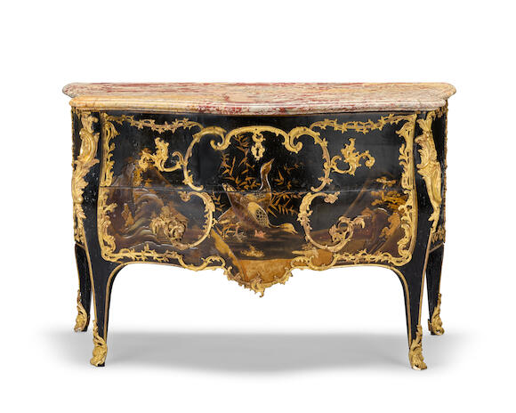 Bonhams : An important Louis XV ormolu mounted Japanese lacquer and Parisian varnish serpentine ...