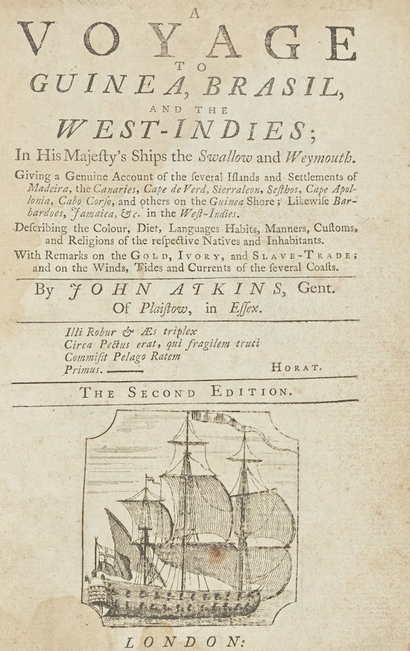 Bonhams : ATKINS (JOHN) Voyage to Guinea, Brasil and the West Indies ...