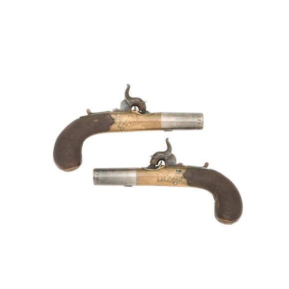 Bonhams : A Pair Of 55-Bore Percussion Box-Lock Pocket Pistols