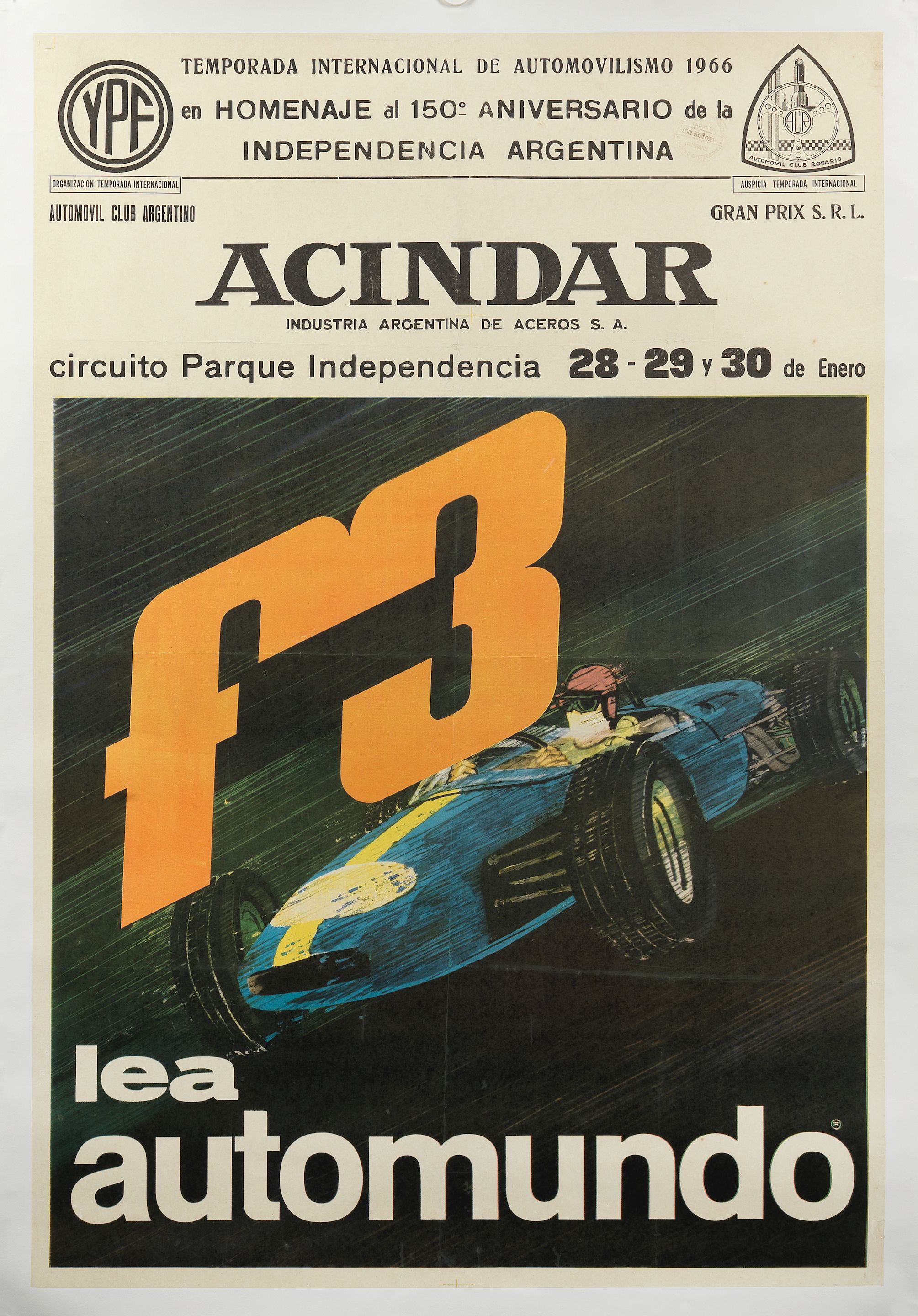 Bonhams Cars : 1966 Buenos Aires Temporada "Formula 3 lea Automundo" race poster,