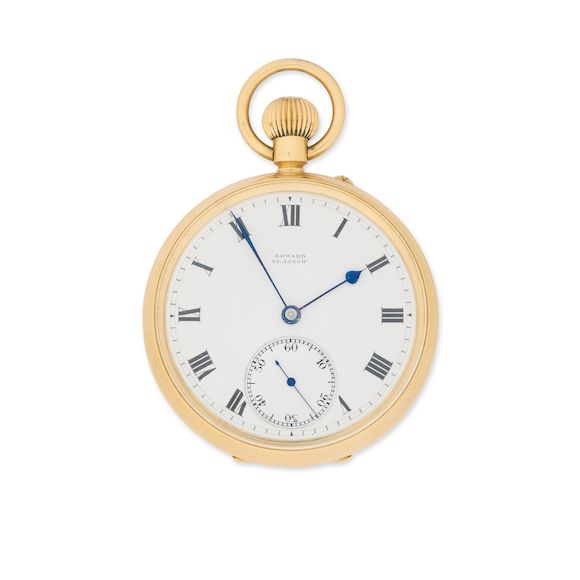 Bonhams : Edward, Glasgow. An 18K keyless wind open face pocket watch ...