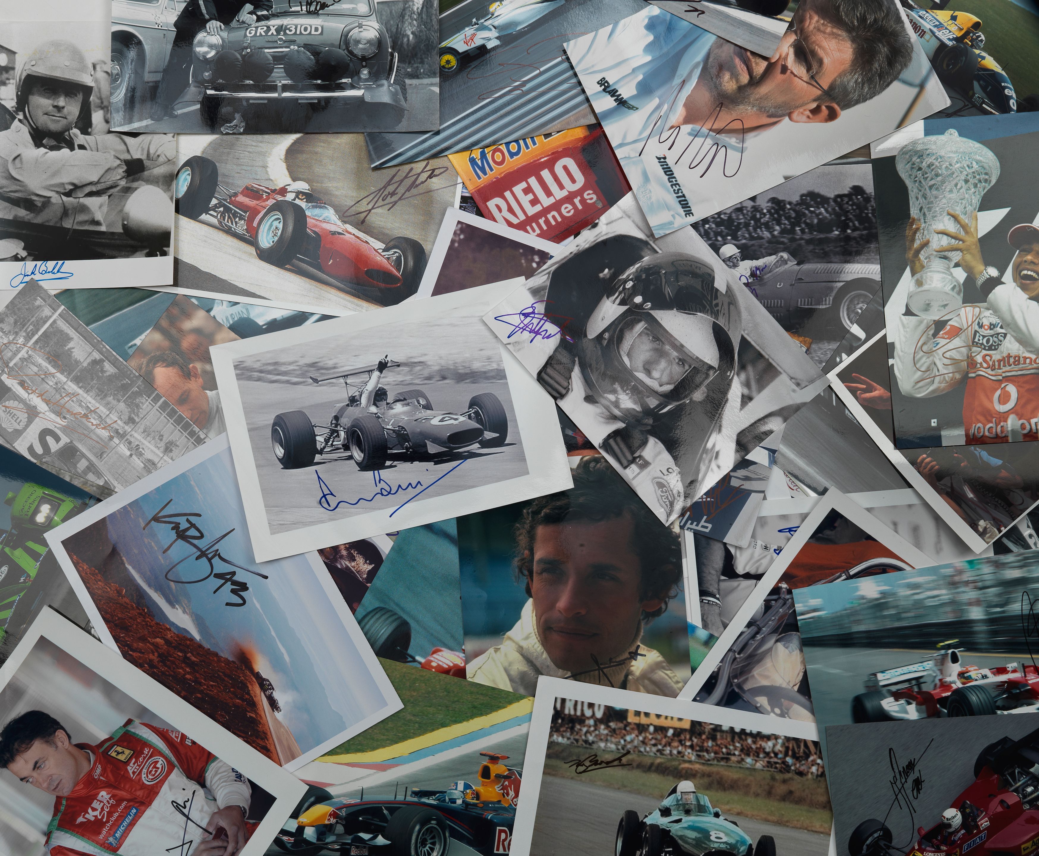 Bonhams Cars : A large collection of Motor Racing personalities autographs,