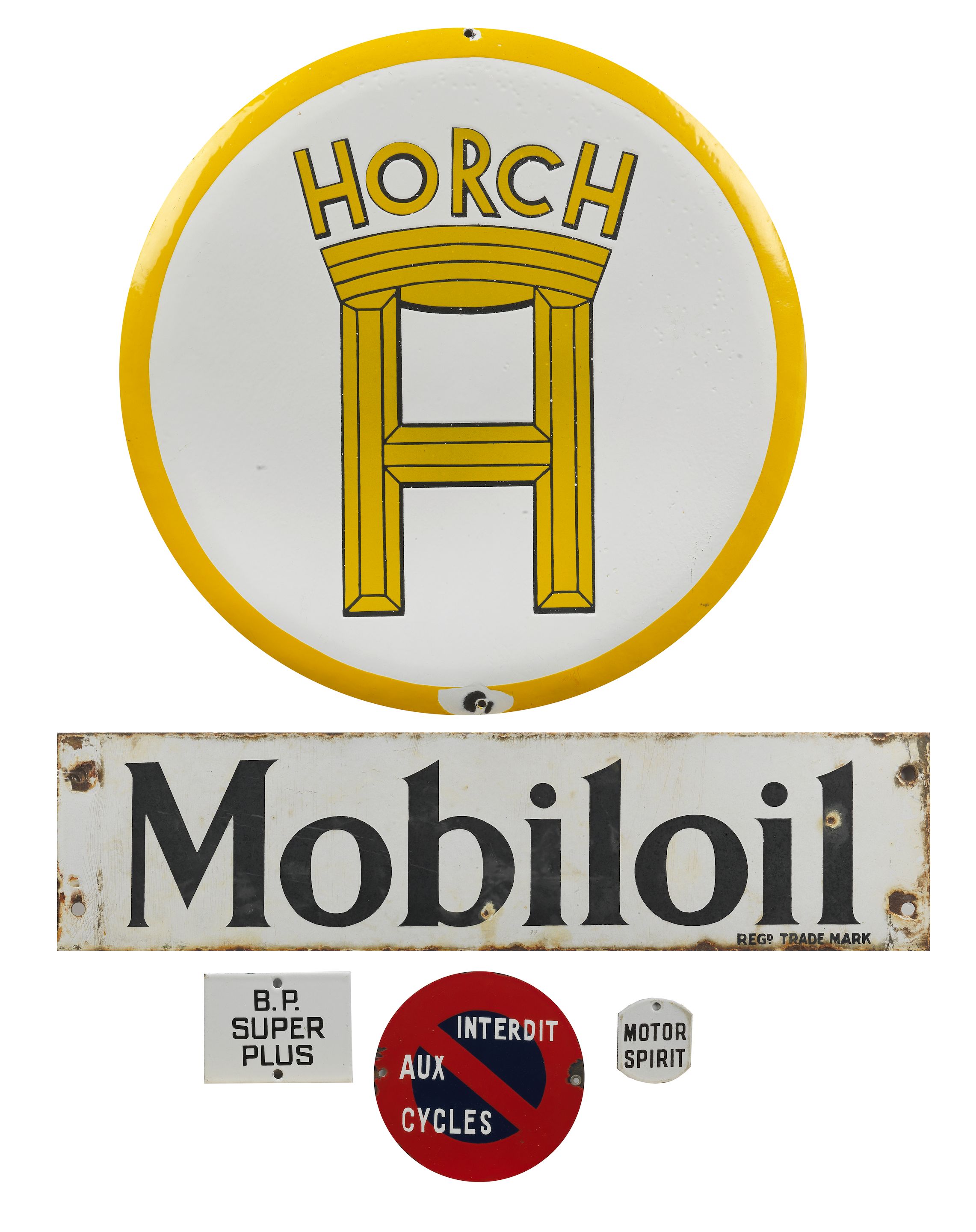 Bonhams Cars : Five small enamel signs, ((5))