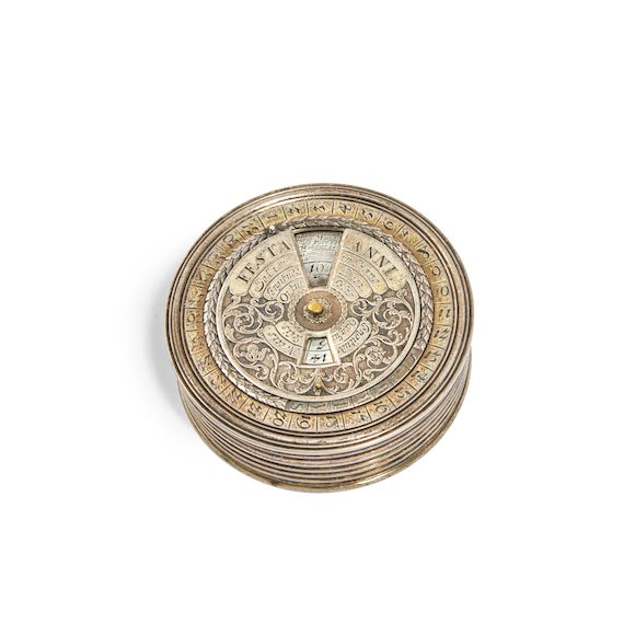 Bonhams : A rare silver gilt perpetual calendar/snuff box, probably ...