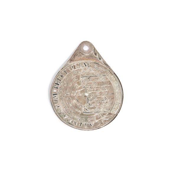 Bonhams : A silver perpetual calendar, English, circa 1700,