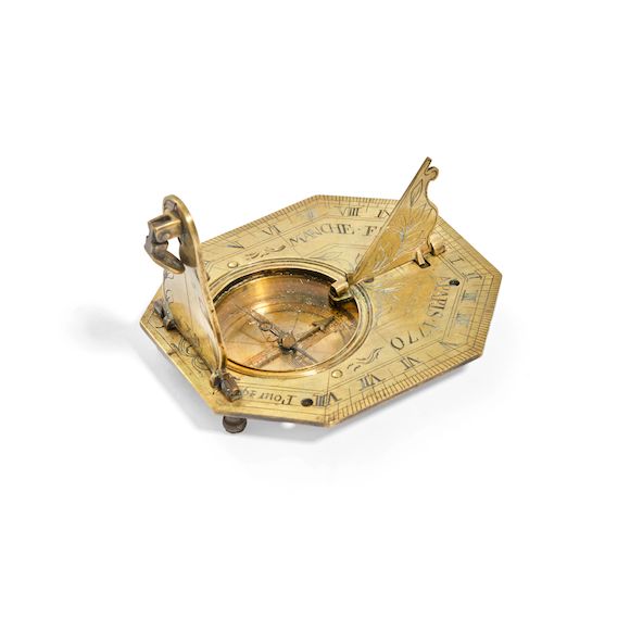 Bonhams : A Manche brass equinoctial horizontal compass dial, French ...