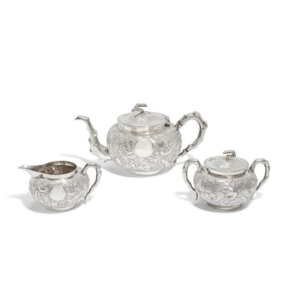 Bonhams : A CHINESE EXPORT SILVER TEA SERVICE Stamped WA, Hou Ji and 85 ...