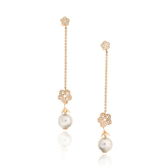 Bonhams : BOODLES: 'BLOSSOM' CULTURED PEARL AND DIAMOND EARRINGS
