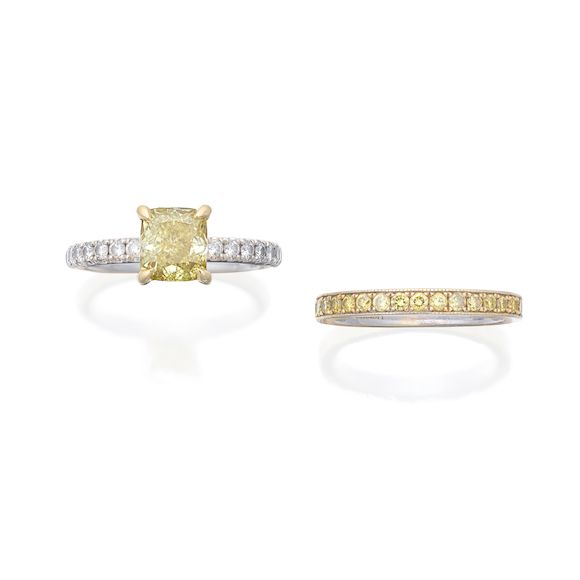 Bonhams : LEIBISH: COLOURED DIAMOND RINGS (2)