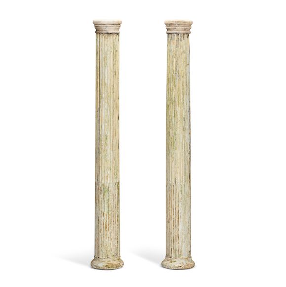 Bonhams : A pair of painted carved and turned wood columns Probably ...