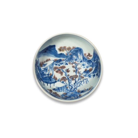 Bonhams : A RARE BLUE AND WHITE AND COPPER-RED CELADON-GLAZED BOWL Xi ...