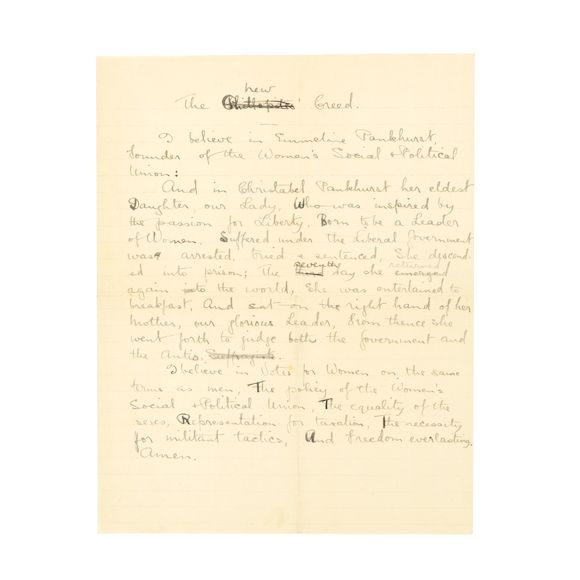 Bonhams : THE SUFFRAGETTE CREED Manuscript Creed titled "The New Creed ...