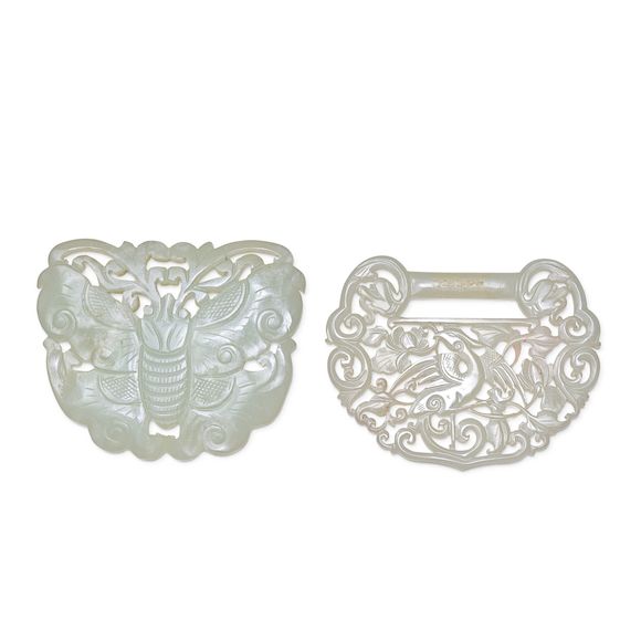 Bonhams : A CARVED WHITE JADE 'LONGEVITY LOCK' PLAQUE AND A WHITE JADE ...