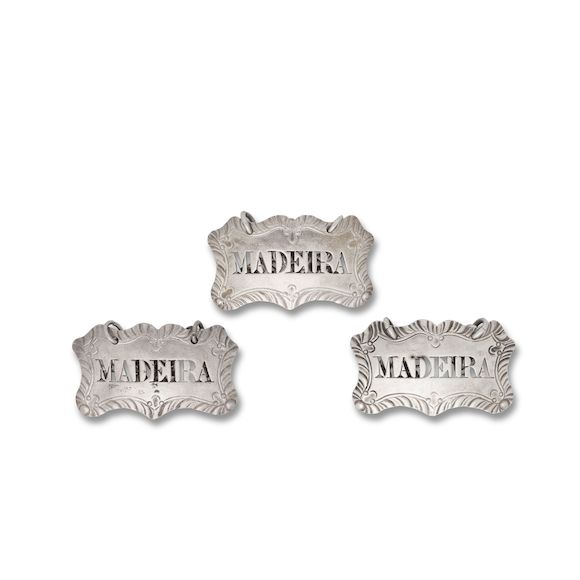 Bonhams : Three George III silver 'Goldsmiths Company' MADEIRA labels ...