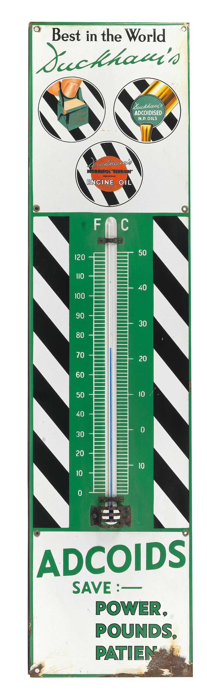 Bonhams Cars : A 'Duckham's Adcoids' wall thermometer enamel sign,
