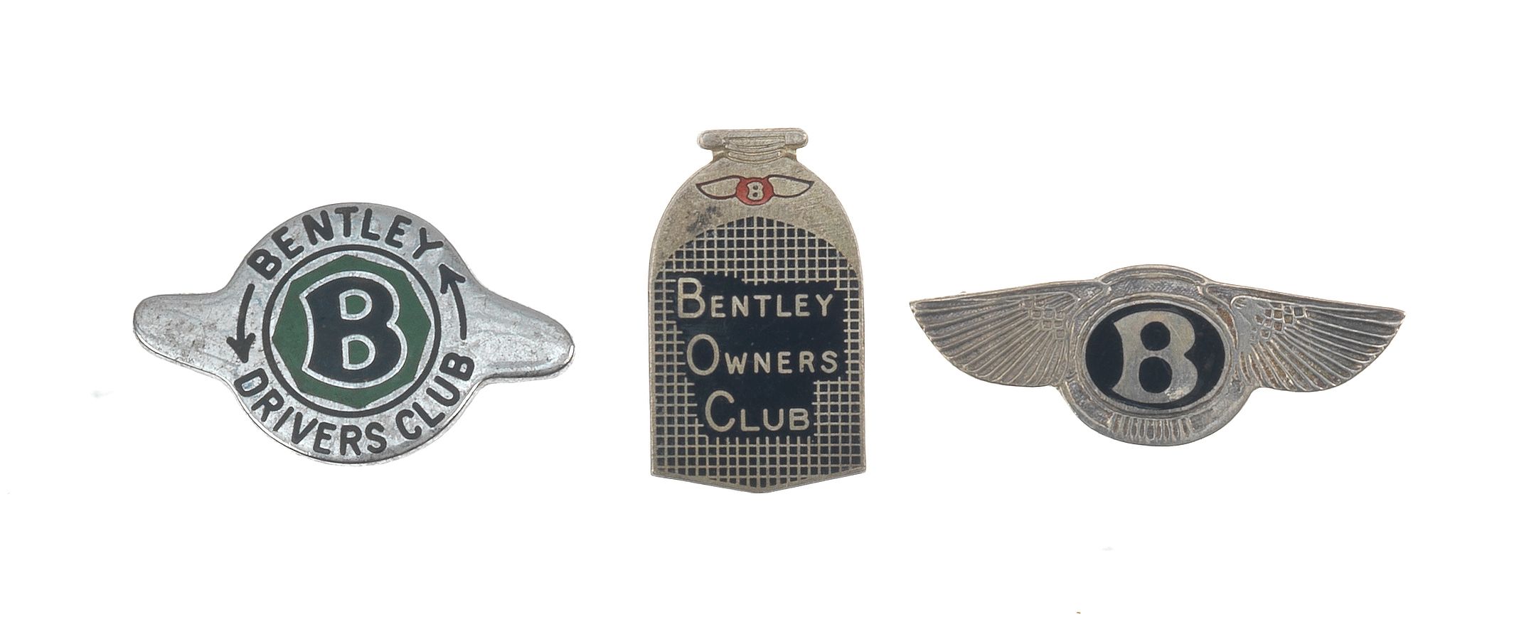 Bonhams Cars : A silver Bentley 'Winged B' lapel badge, circa 1970, ((3))