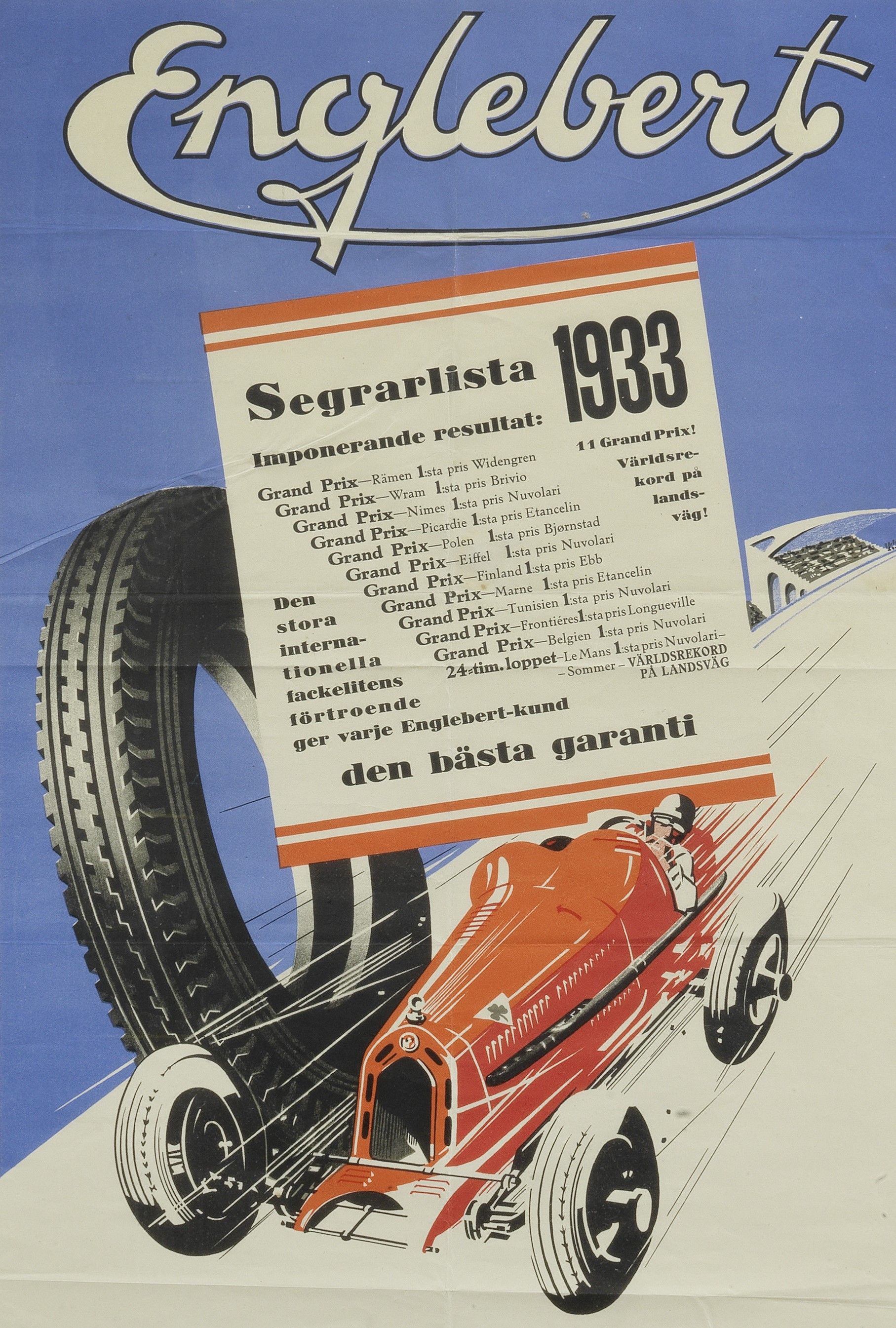 Bonhams Cars : A rare advertising poster for Englebert tyres, 1933, ((2))