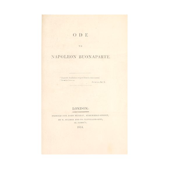 Bonhams : BYRON (GEORGE GORDON NOEL, LORD) Ode to Napoleon Buonaparte ...
