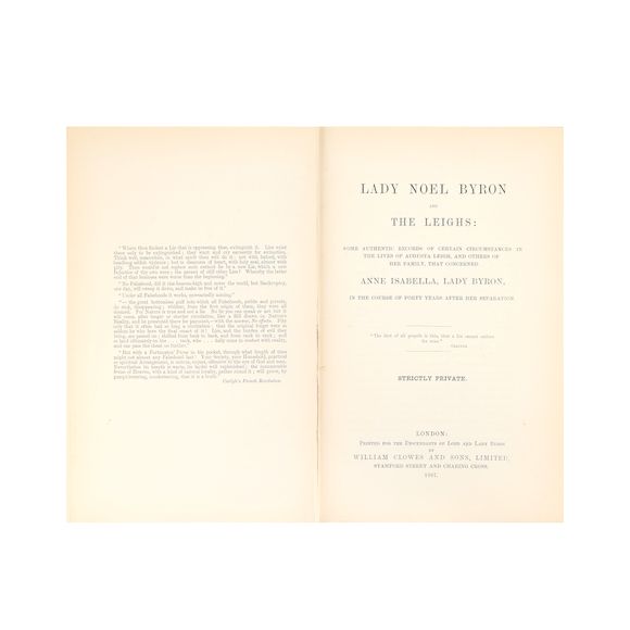Bonhams : BYRONIANA. Lady Noel Byron and the Leighs: Some Authentic ...