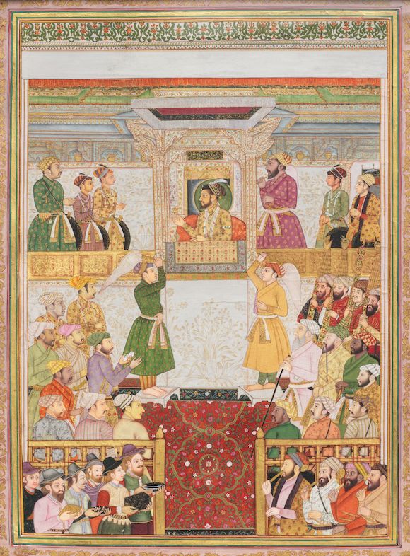 Bonhams : A large painting depicting Europeans bringing gifts to Shah ...