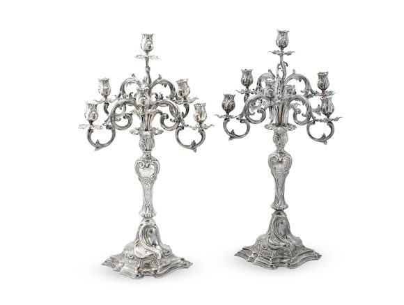 Bonhams : A pair of German silver seven-light candelabra indistinct ...