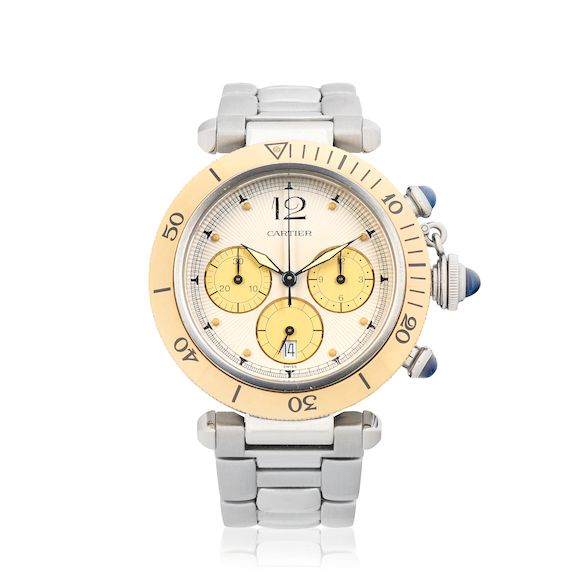 Bonhams : Cartier. A stainless steel and gold quartz calendar ...