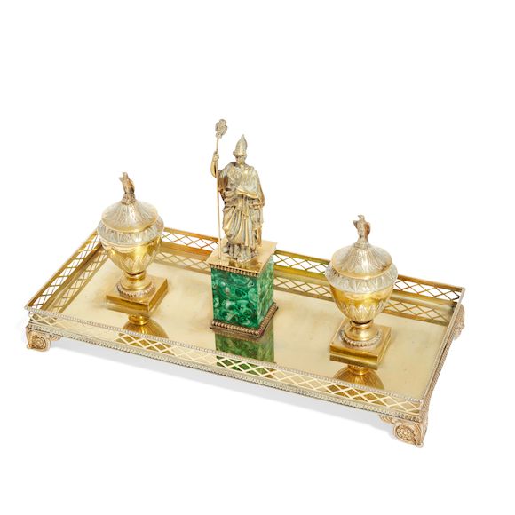 Bonhams : A German silver-gilt and malachite desk stand George Roth ...