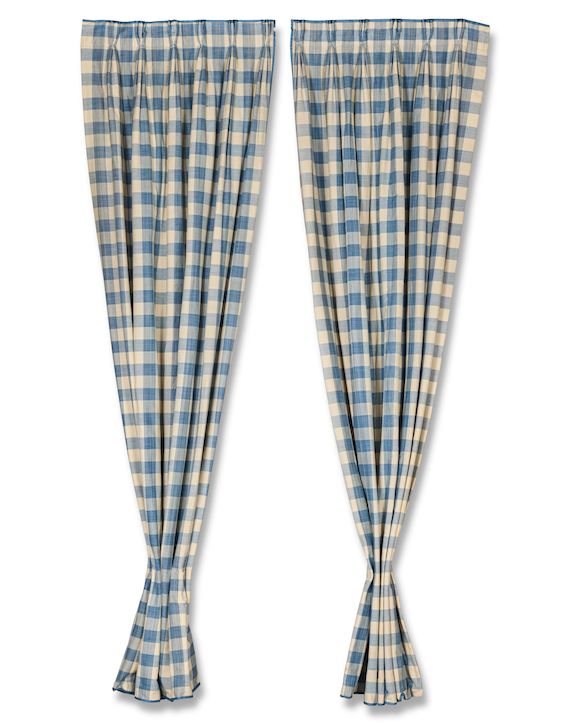 Bonhams : A set of two pairs of 20th century blue checked curtains ...