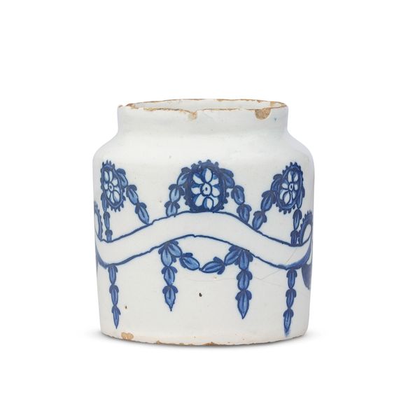 Bonhams : An English delftware drug or pill jar, circa 1770-80