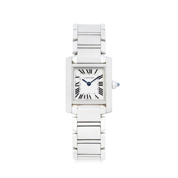 Bonhams : Cartier. A lady's stainless steel quartz bracelet watch Tank ...