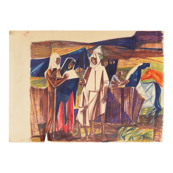 Bonhams : Mahmoud Sabri (Iraq, 1927-2012) Study of a Rural Family