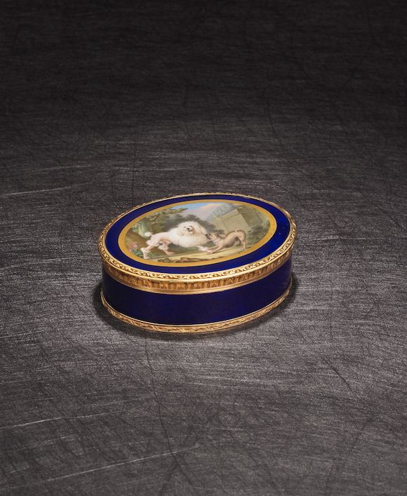 Bonhams : A magnificent Sèvres royal gold-mounted blue-ground oval ...