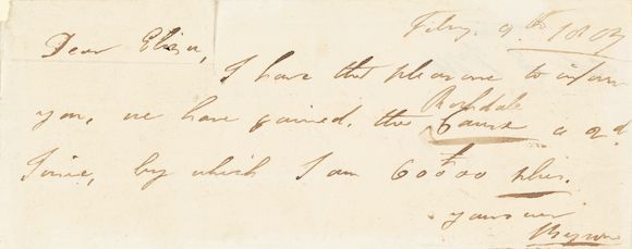Bonhams : BYRON (GEORGE GORDON NOEL, LORD) Autograph note signed ...
