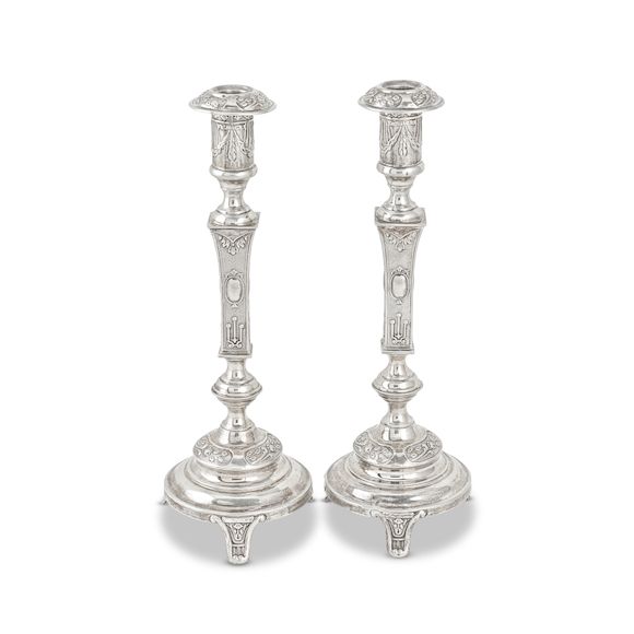 Bonhams : A pair of Polish silver Sabbath candlesticks maker's mark HF ...