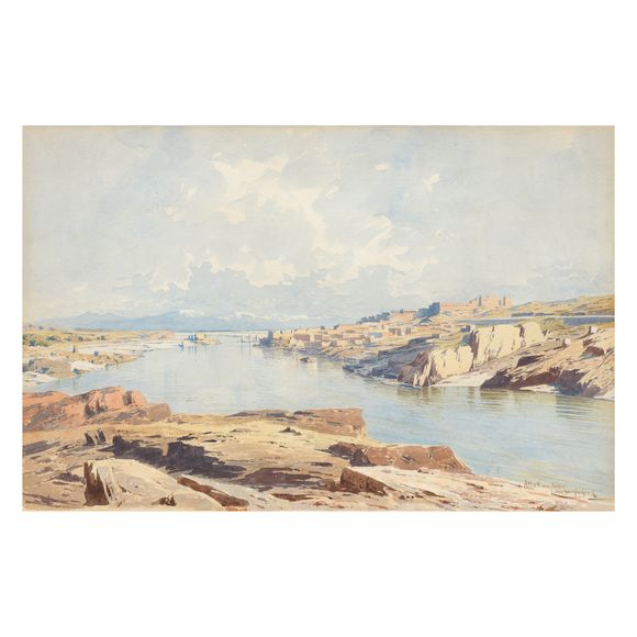 Bonhams : View of the city of Attock on the Indus by Ludwig Hans ...