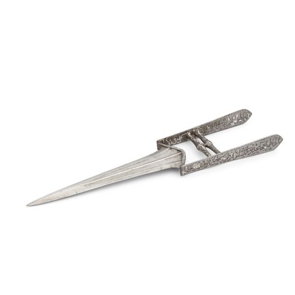 Bonhams : A fine silver-inlaid calligraphic steel push dagger (katar ...