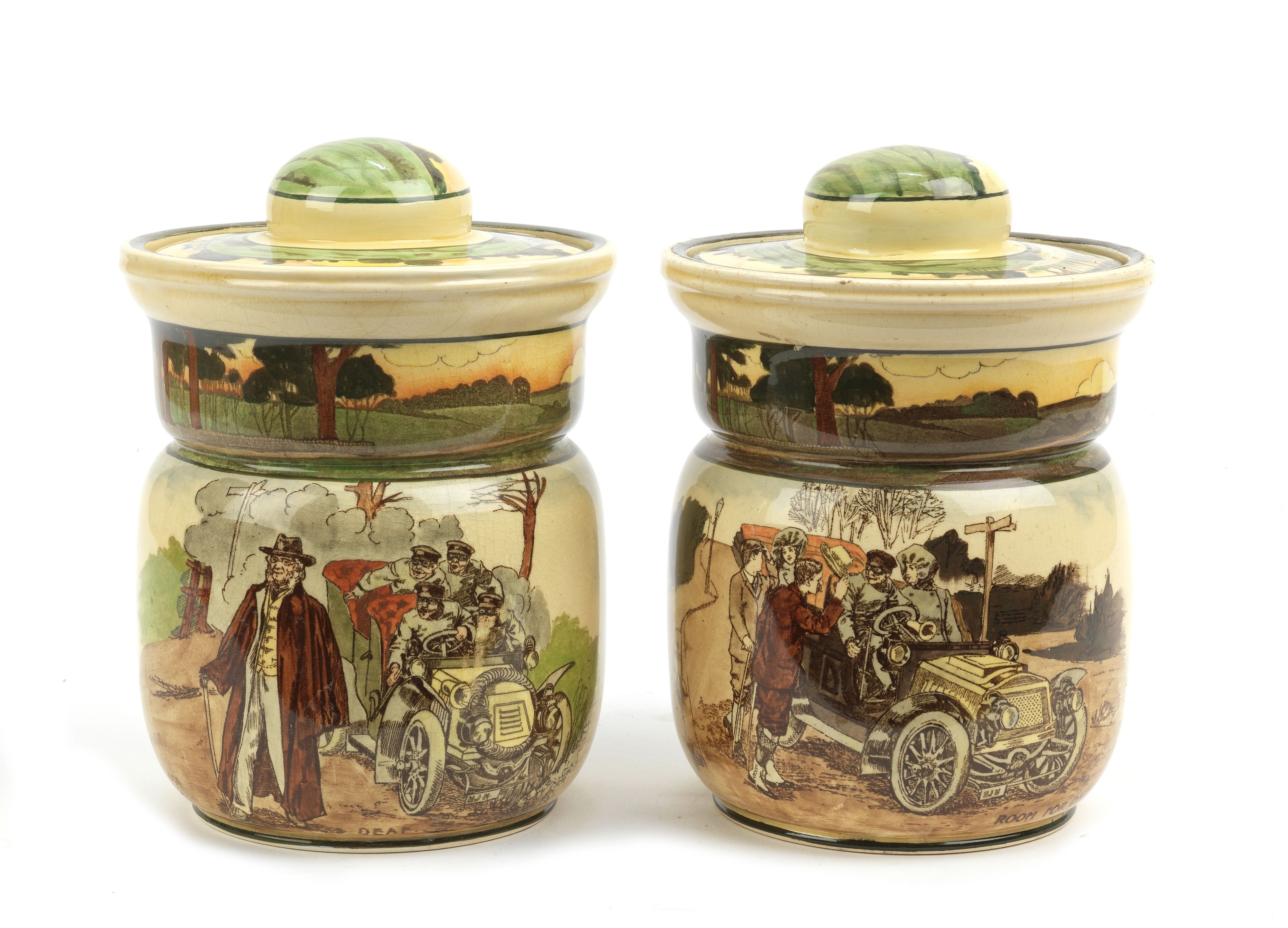 Bonhams Cars : Two scarce Royal Doulton Motoring Series Ware lidded ...