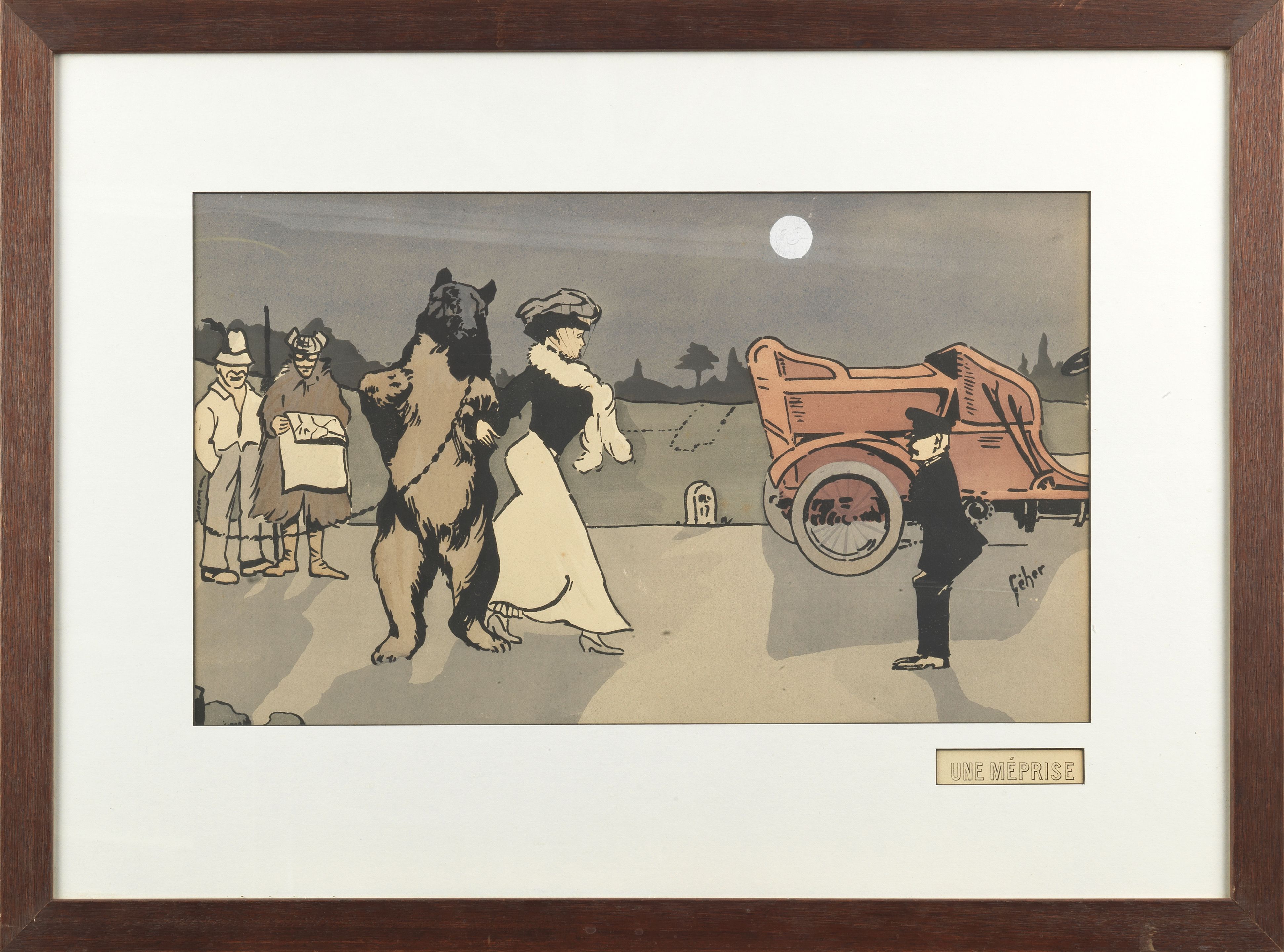 Bonhams Cars : 'Une Meprise', a print after Geher, circa 1903,