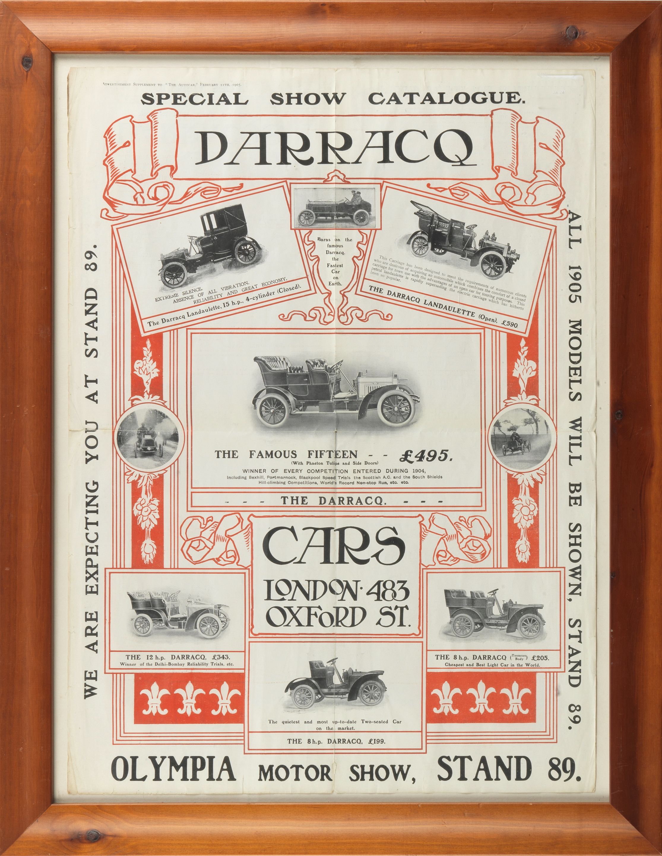 Bonhams Cars : A framed Darracq 'The Autocar' poster advertising ...