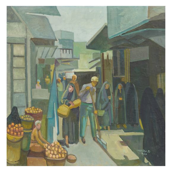 Bonhams : Hafiz Drubi (Iraq, 1914-1991) Market Scene (Souk chaabi)