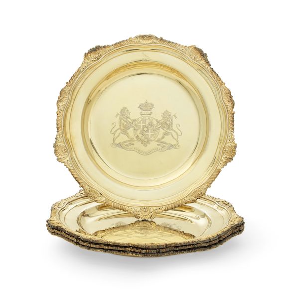 Bonhams : A set of four George III silver gilt dishes Thomas Robins ...