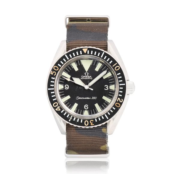 Bonhams : Omega. A military style stainless steel automatic wristwatch ...